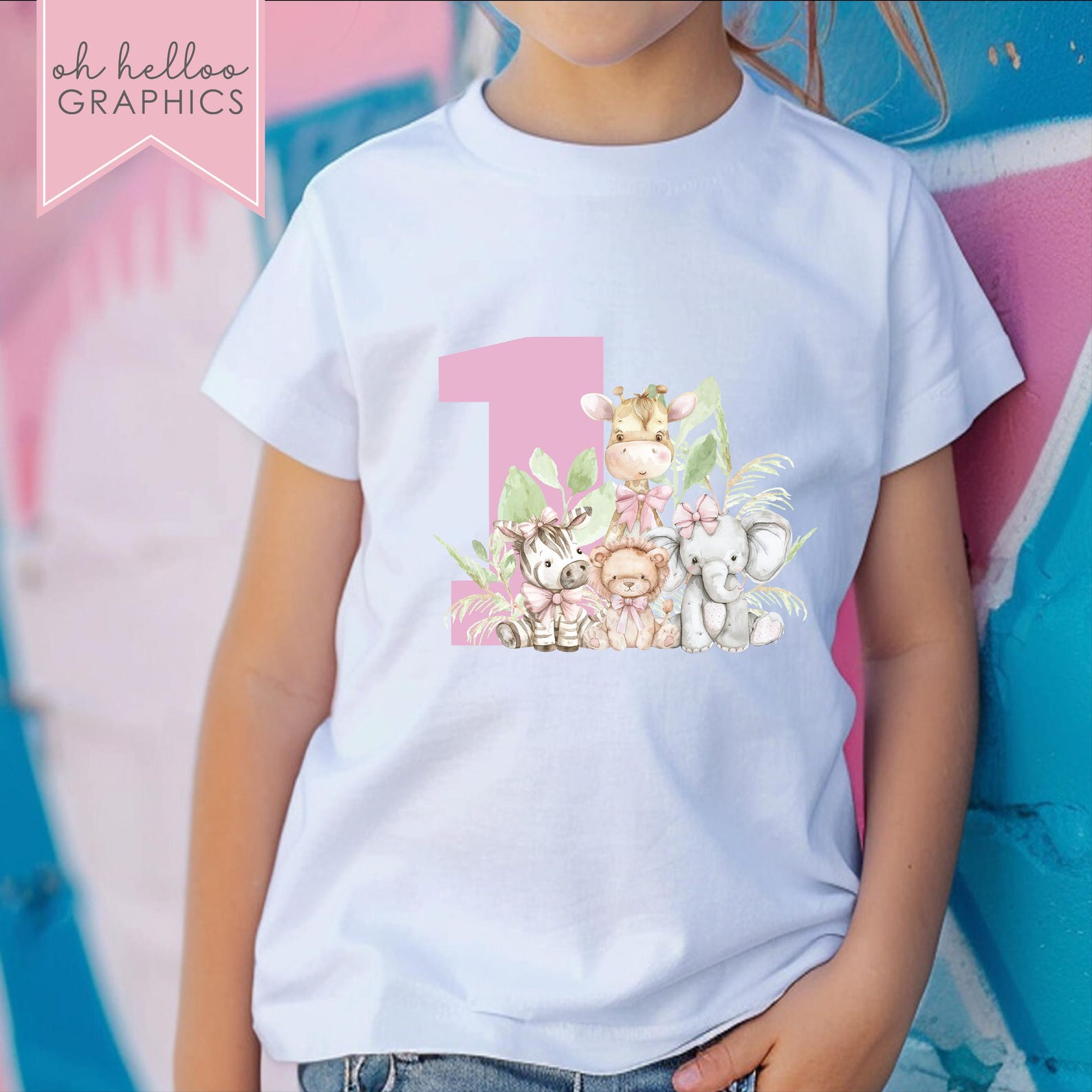 Pink Giraffe Safari 1st Birthday PNG Clipart One Sublimation Image ...