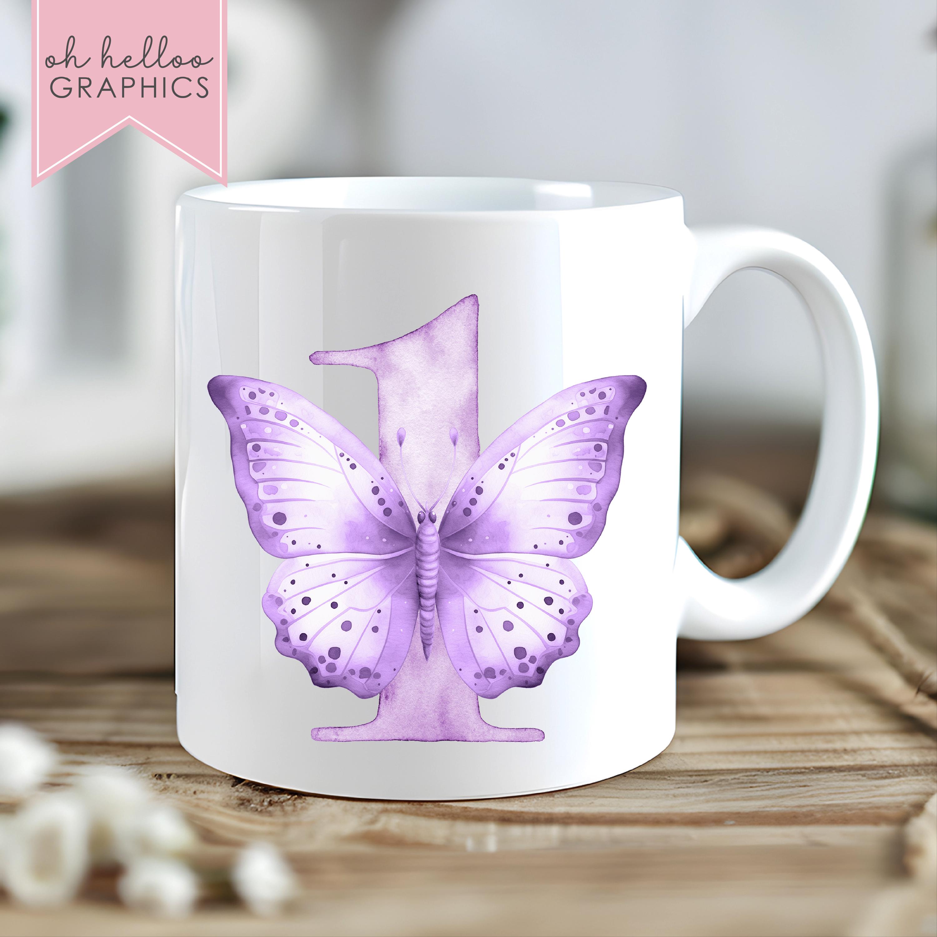1st Butterfly Clipart Watercolour Purple Number 1 PNG One Birthday ...