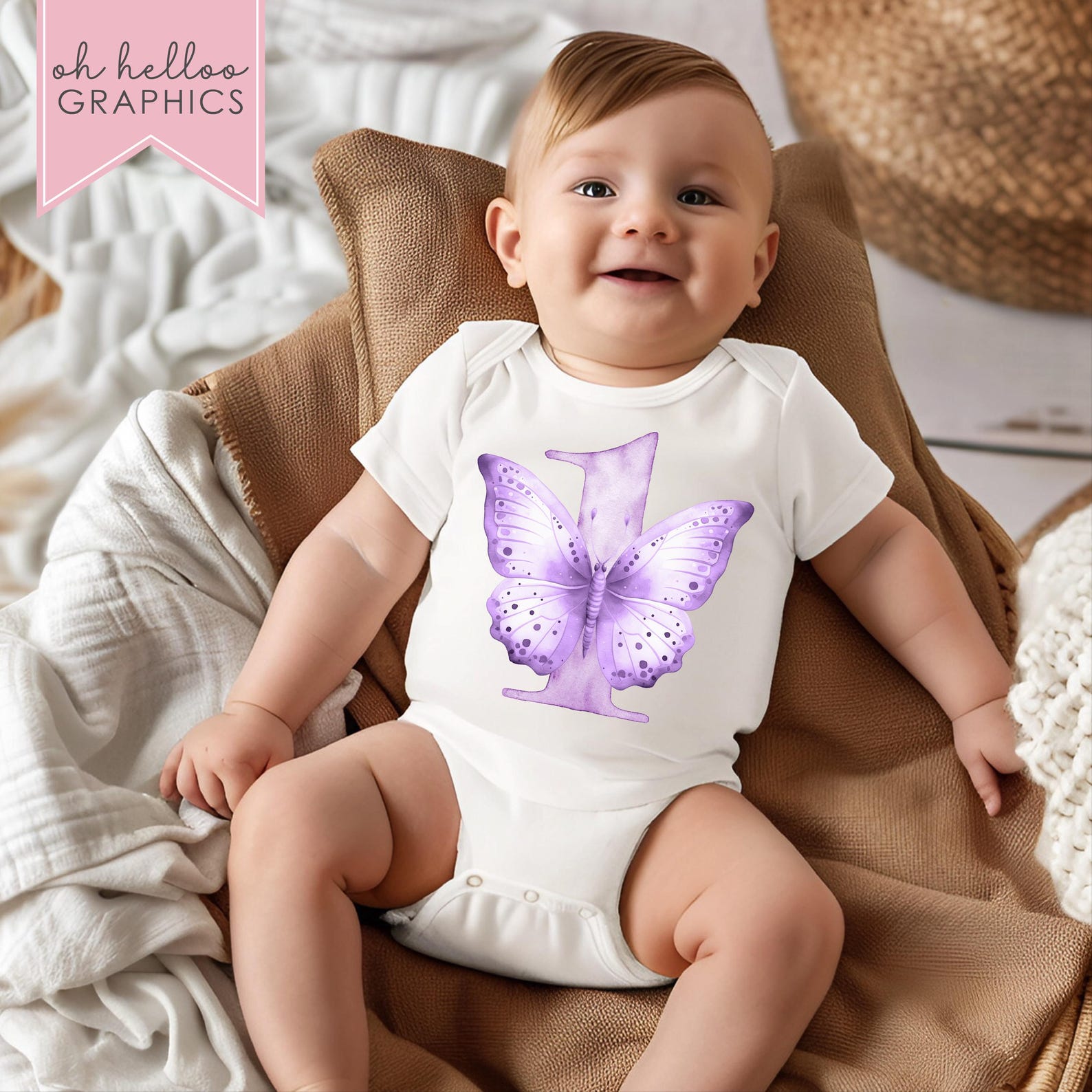 Butterfly Number 1 Clipart, Watercolor Purple, Birthday Design (digital ...