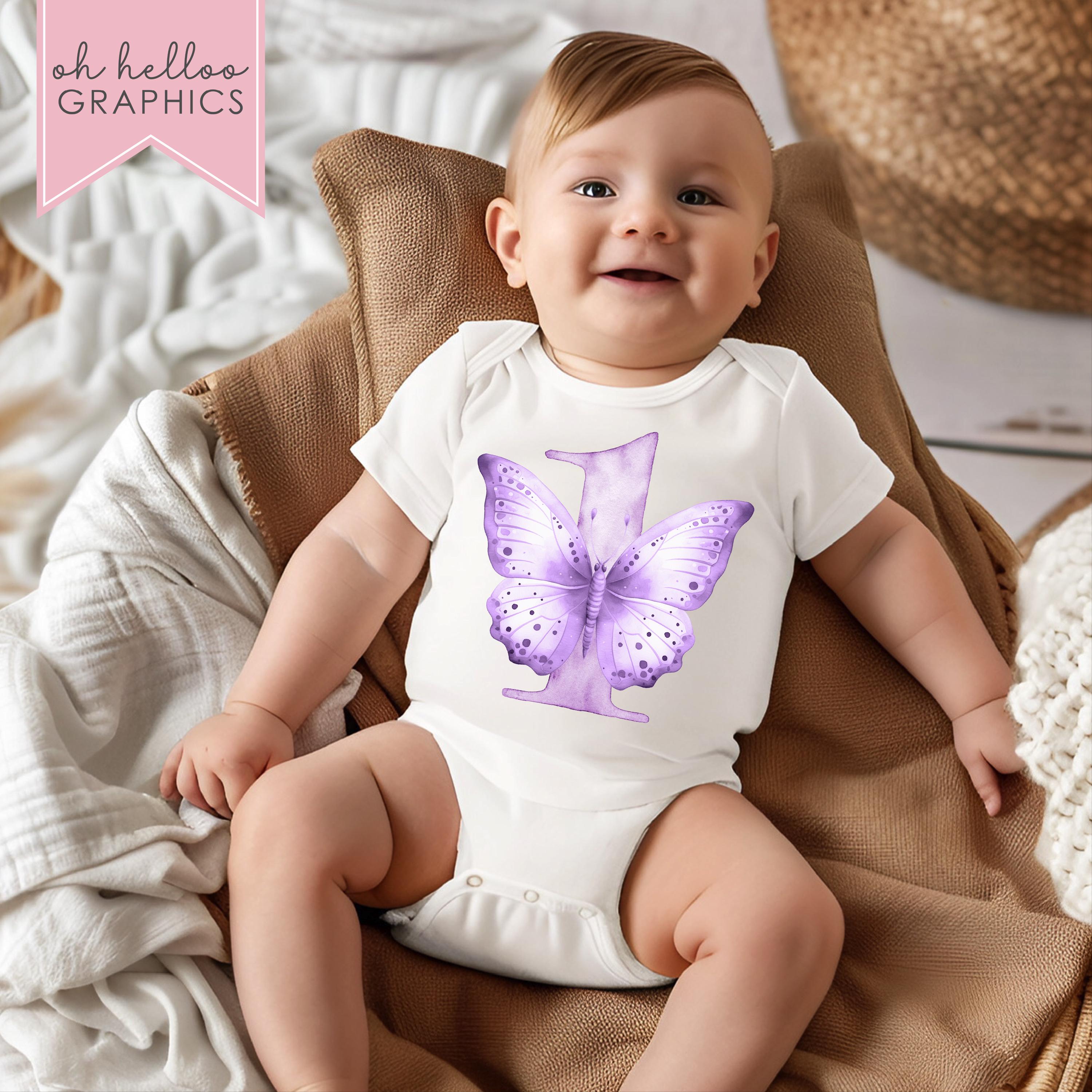 1st Butterfly Clipart Watercolour Purple Number 1 PNG One Birthday ...