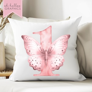 1st Butterfly Clipart Watercolour Pink Number 1 PNG One Birthday ...