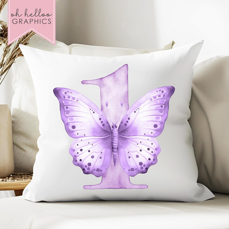 Butterfly Number 1 Clipart, Watercolor Purple, Birthday Design (digital ...