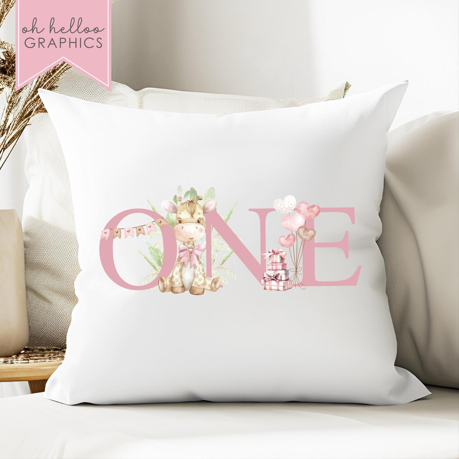 Pink Giraffe Safari 1st Birthday PNG Clipart One Sublimation Image ...