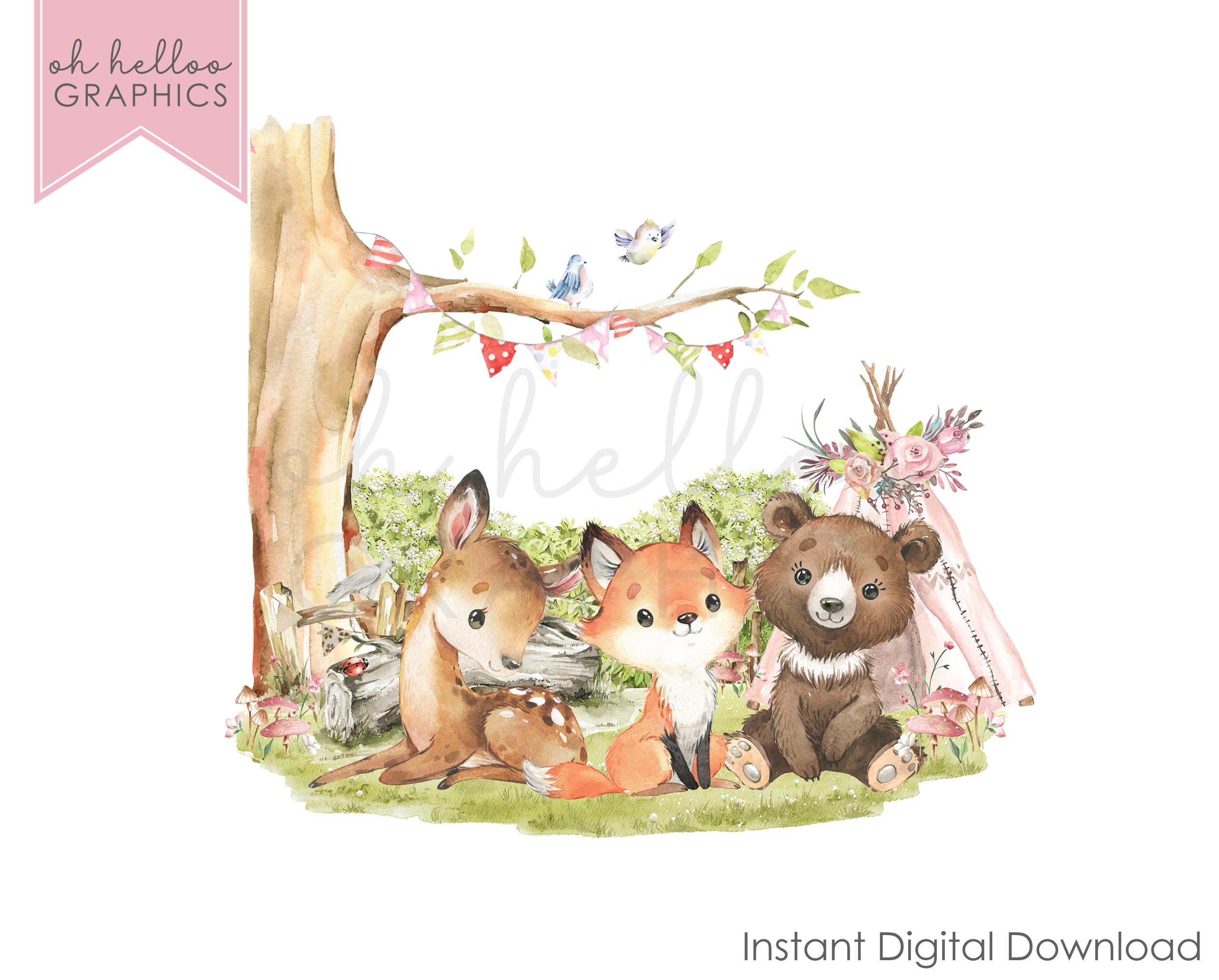 Woodland Animals PNG Clipart, Fox, Deer, Bear (digital Download) - Etsy