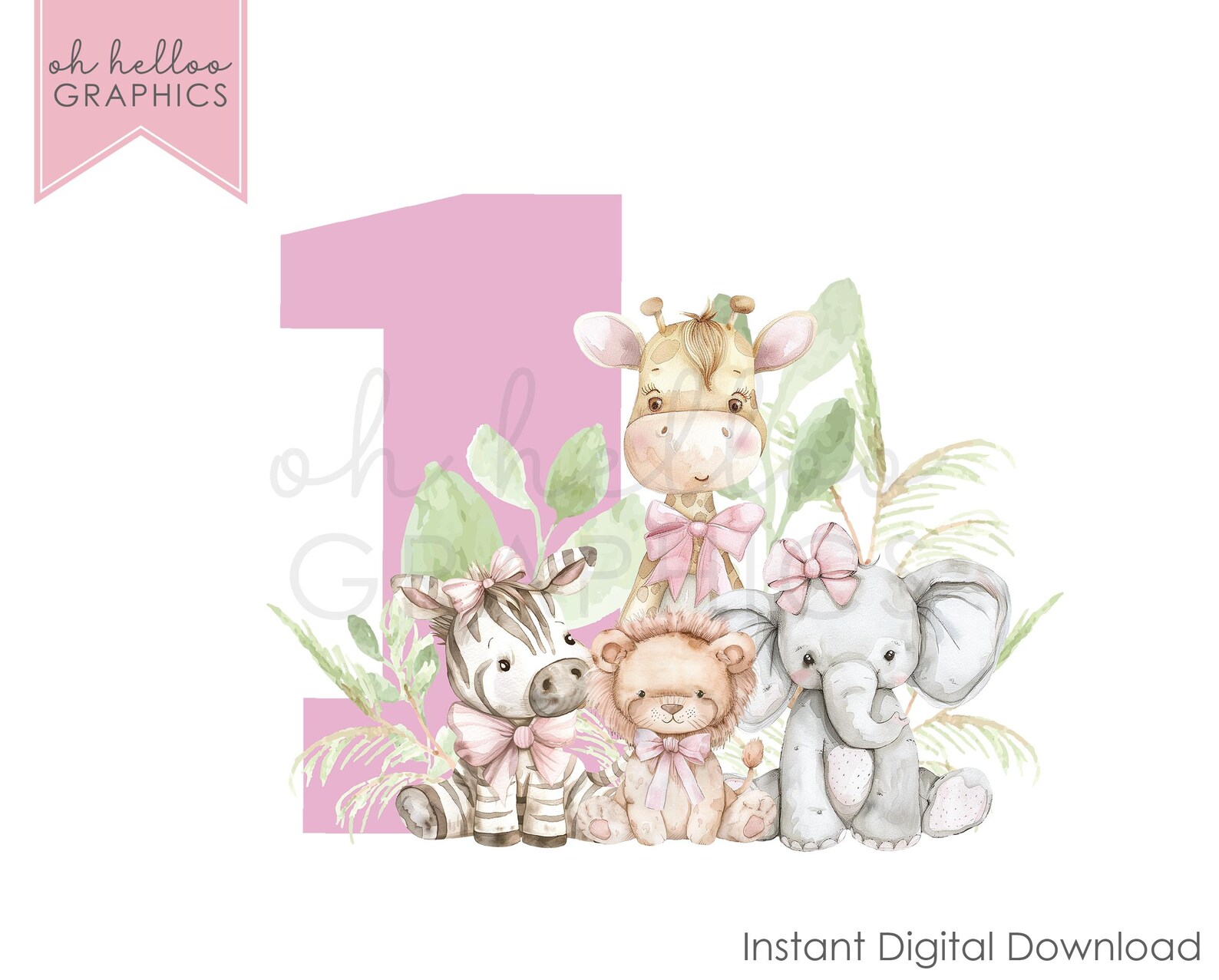 Pink Giraffe Safari 1st Birthday PNG Clipart One Sublimation Image ...