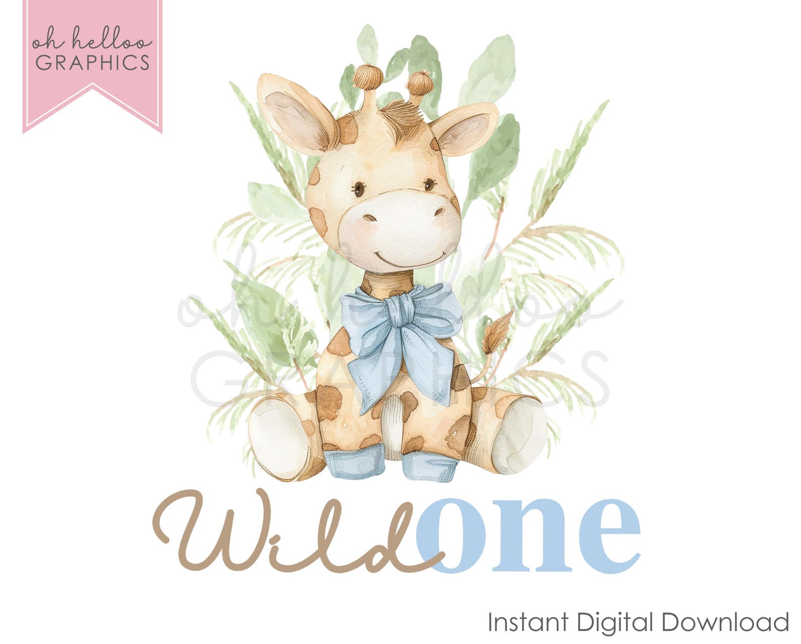 Blue Giraffe Wild One Safari 1st Birthday PNG Clipart Sublimation Image ...