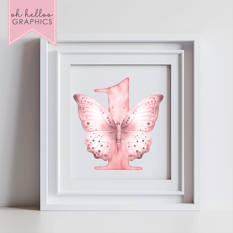 1st Butterfly Clipart Watercolour Pink Number 1 PNG One Birthday ...