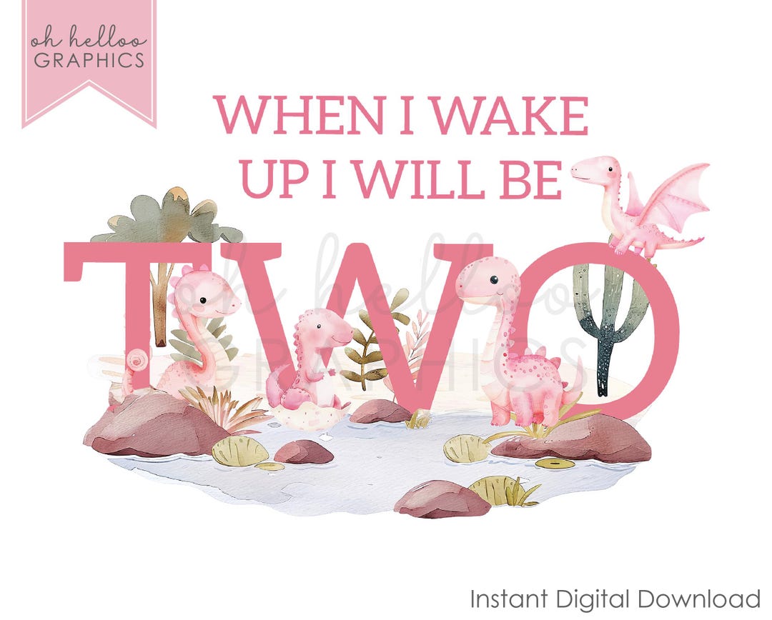 Pink Dinosaur 2nd Birthday Clipart, Dino Party Design (digital Download ...