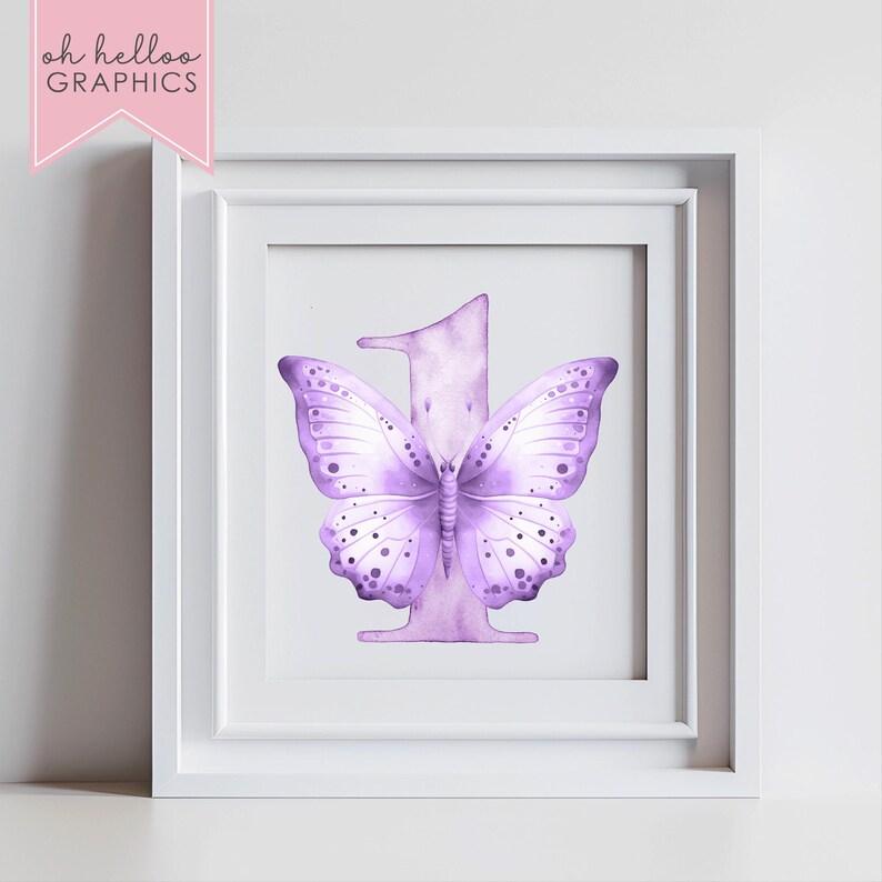 Butterfly Number 1 Clipart, Watercolor Purple, Birthday Design (digital ...