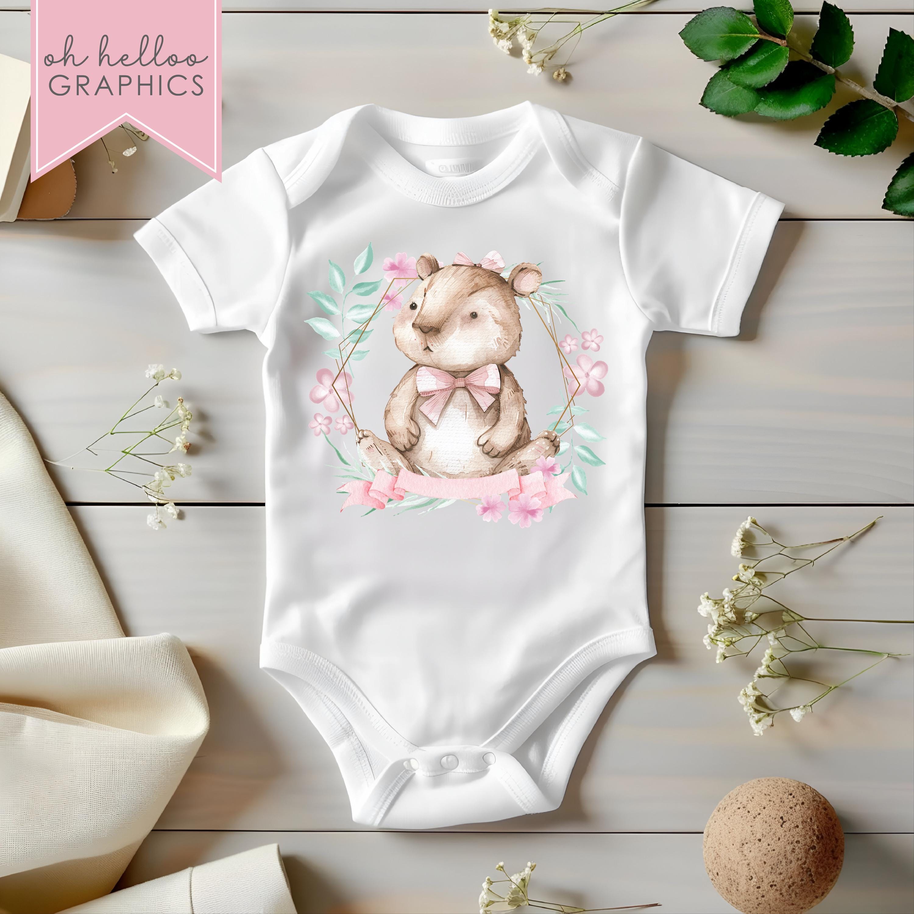 Watercolor Beaver Clipart, Pink Flower Wreath, Baby Shower Design ...