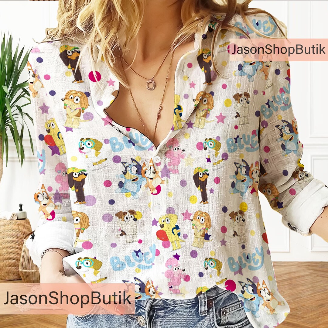 Bluey Family Women Blouse Shirt, Bluey and Bingo Women Shirt, Vintage ...