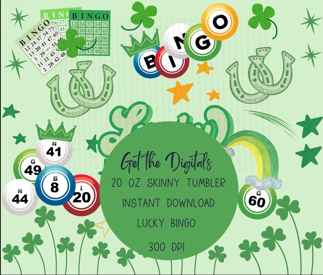 Mint Green Lucky Bingo Tumbler Wrap Graphic, Instant Download, Pre ...