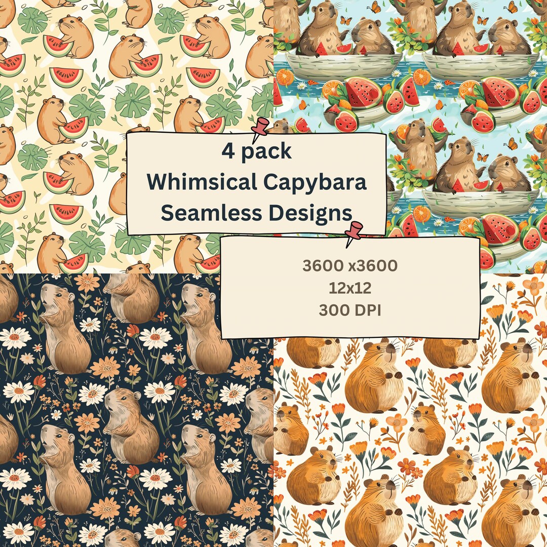 4 Pack of Seamless Capybara Designs for Crafting, Journaling and More ...