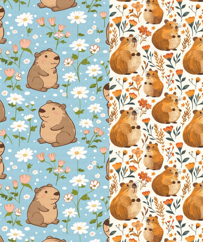 4 Pack of Whimsical Capybara Seamless Designs for Journaling or Other ...