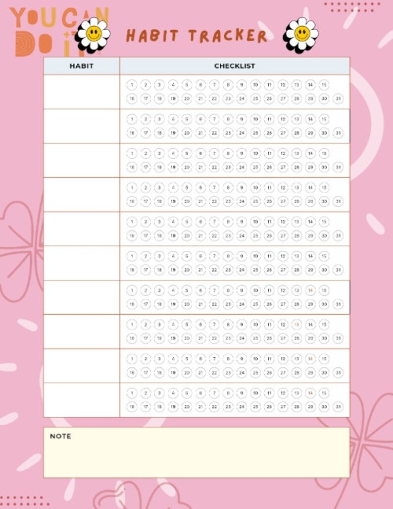 Habit Tracker Printable, Study Progress Tracker, 30-days Challenge ...