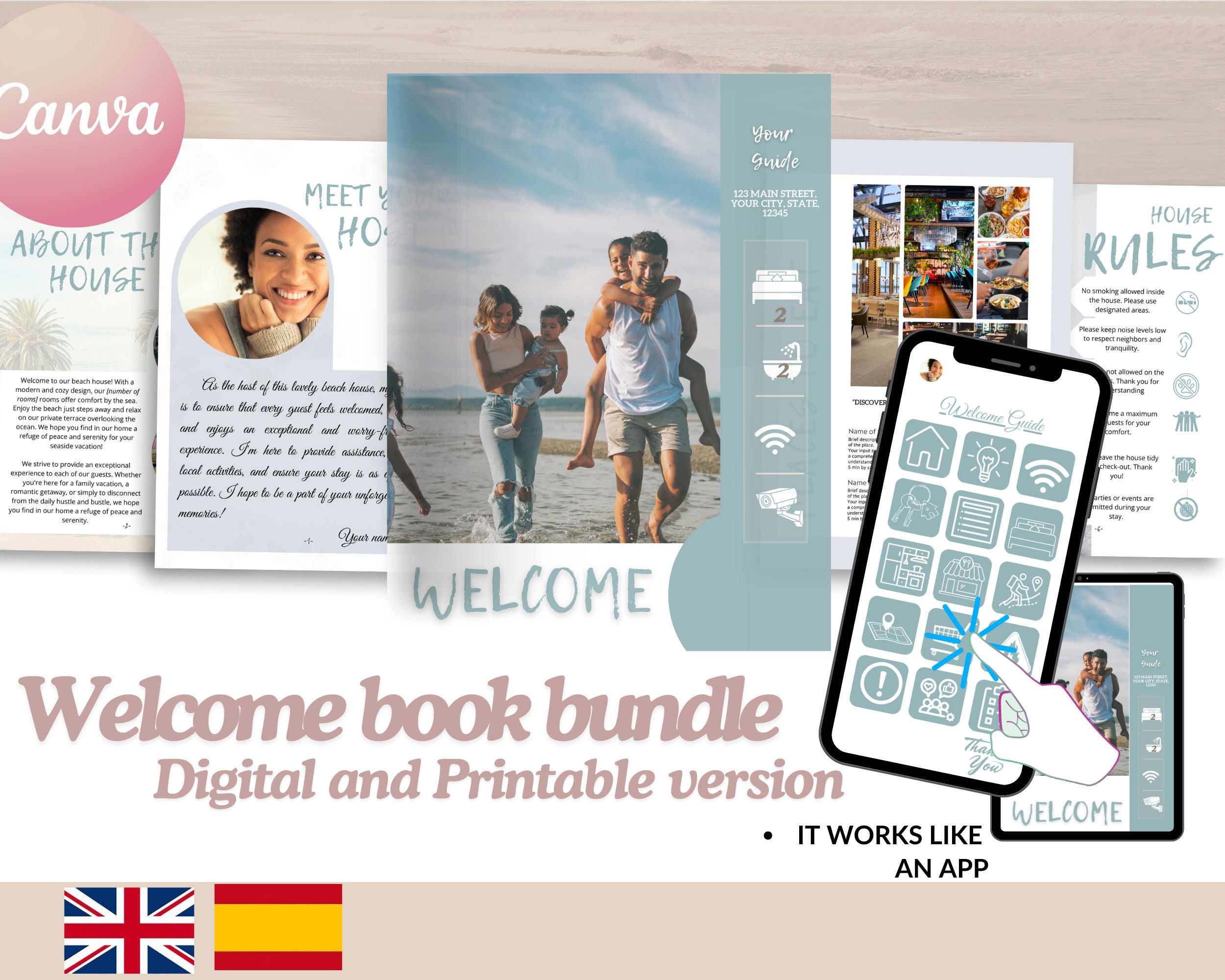 Editable Bilingual Canva Airbnb Welcome Book Template for Beach Houses ...