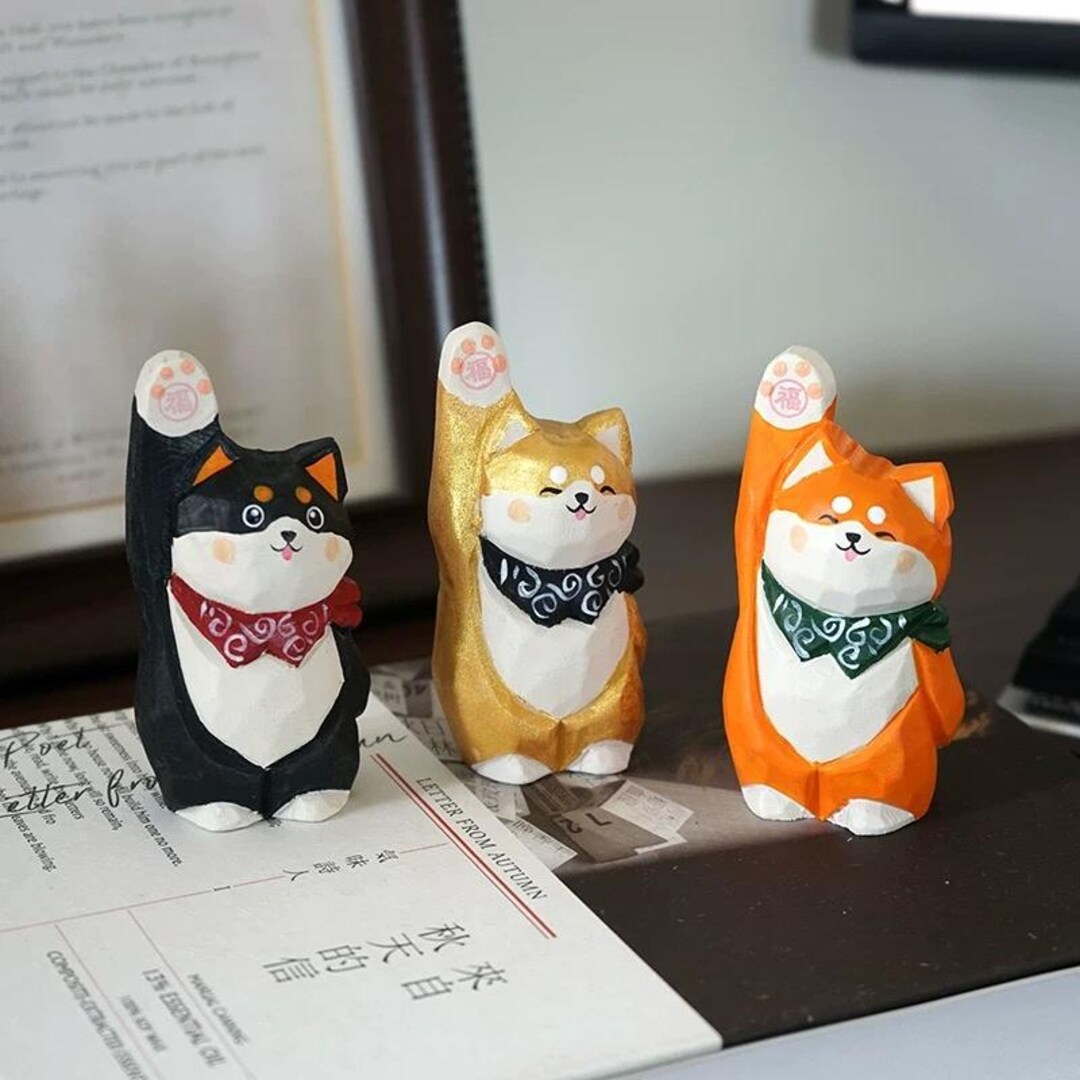 3.8''hand Carved Wooden Dog Figurine for Desk Decor Gift,corgi Carved ...