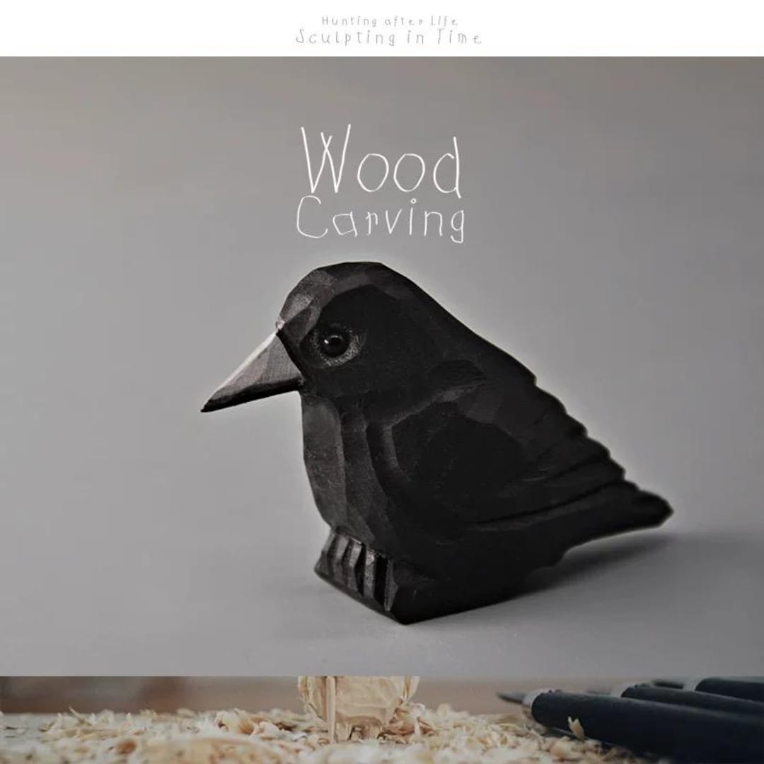 2.4''hand Carved Wooden Crow Figurine for Desk Decor Gift,wood Crow ...