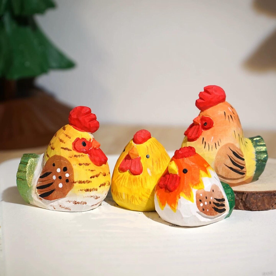 2''hand Carved Wooden Chook Figurine for Desk Decor Gift,cute Chook ...
