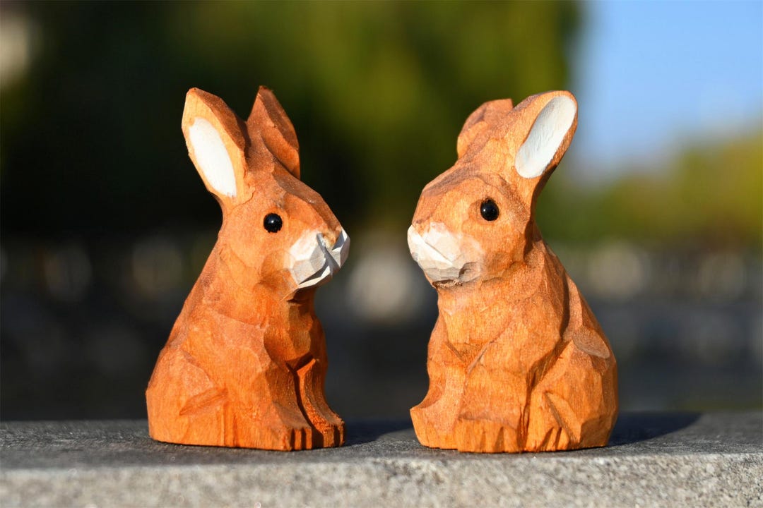2''hand Carved Wooden Rabbit Figurine for Desk Decor Gift,cute Rabbit ...
