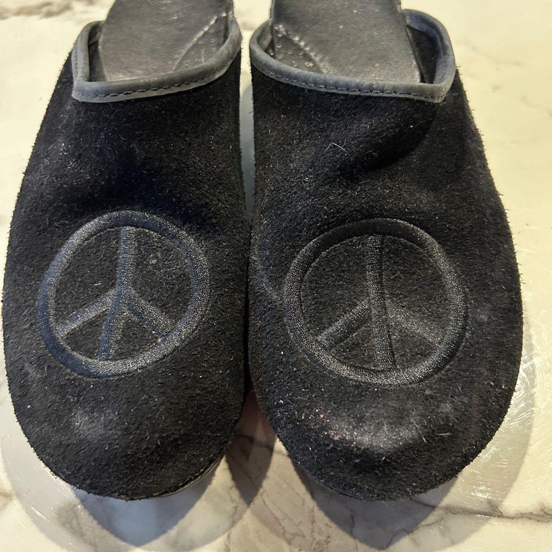 Anna Black Suede Peace Sign Clog - Etsy