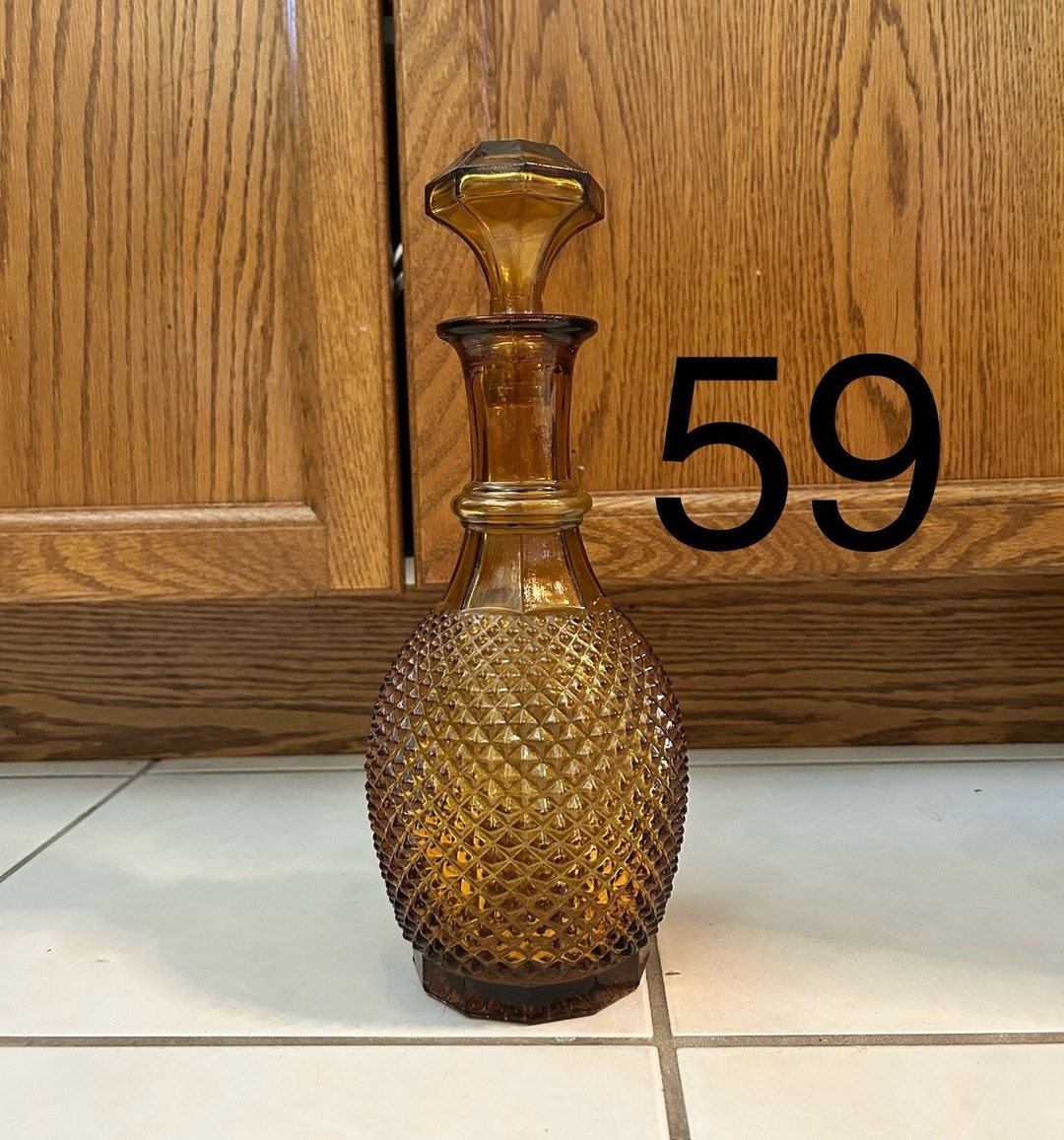 Vintage Diamond Point Italian Glass Amber Decanter With Stopper - Etsy