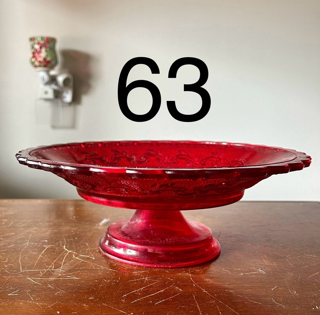 Red Glass Cake Pedestal Dish - Etsy