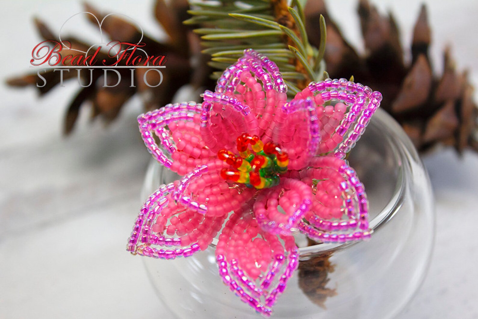 French Beaded Poinsettia Brooch Pin - Etsy