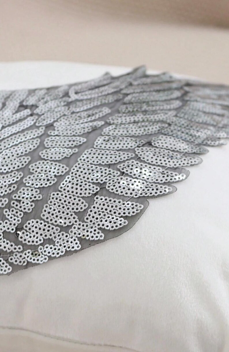 Angel Wings Throw Pillow Cover - White Angel Therapy Pillow - Silver ...