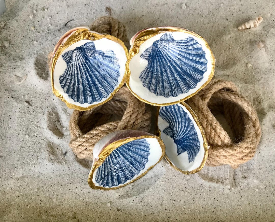 Clam Shell Napkin Rings: Scallop Shell Design Jute Coastal Table Decor ...