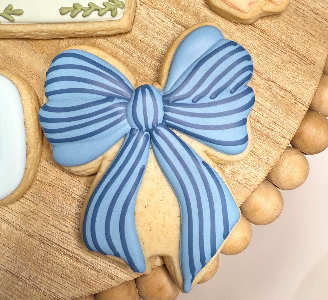 Pinstripe Bow Royal Icing Sugar Cookie - Etsy