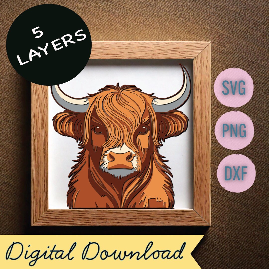 3D Multilayer Highland Cow Shadow Box, Highland Cow SVG Cardstock ...