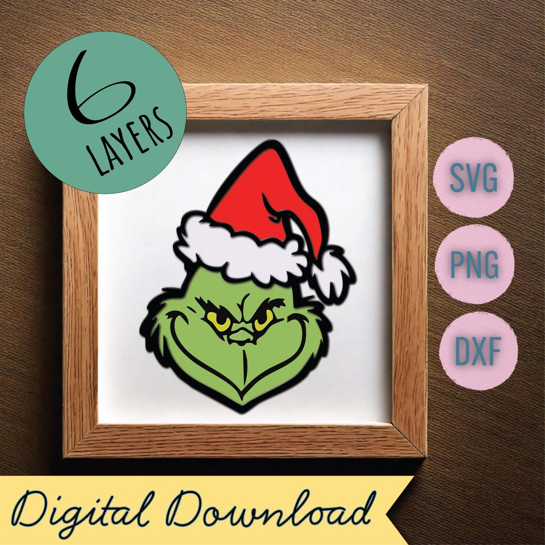 Grinch Layered SVG , Laser Cut File , 6 Layer Cut File for Laser , Christmas Grinch SVG Layered ...