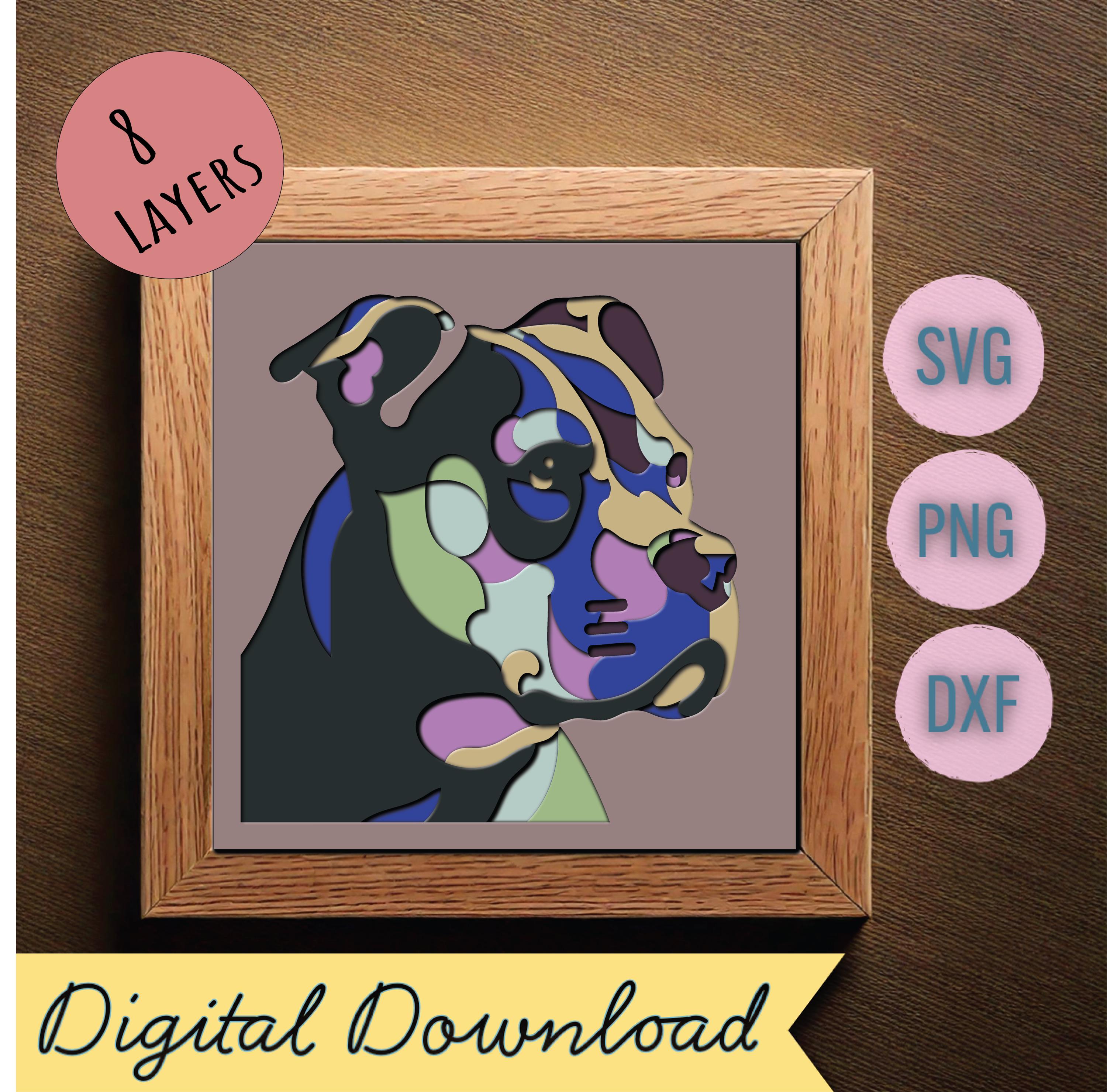 Pitbull SVG, 3d Pitbull Laser Cut File SVG, Layered SVG Pitbull, 8 ...