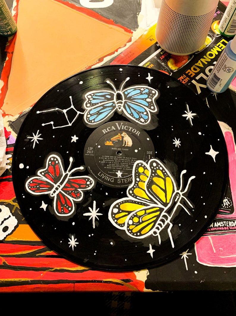 Hand-painted Butterfly Record Easy Hang Unique Wall Art - Etsy