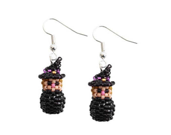 Bead Pattern: Mini 3D Beaded Halloween Witch Earrings - Etsy