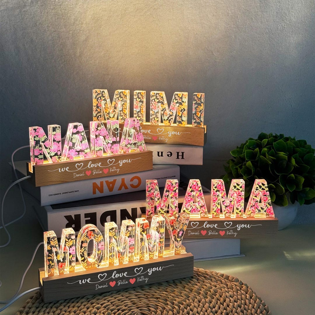 Custom Mom Night Light With Kids Name, Acrylic Night Light for Mom ...