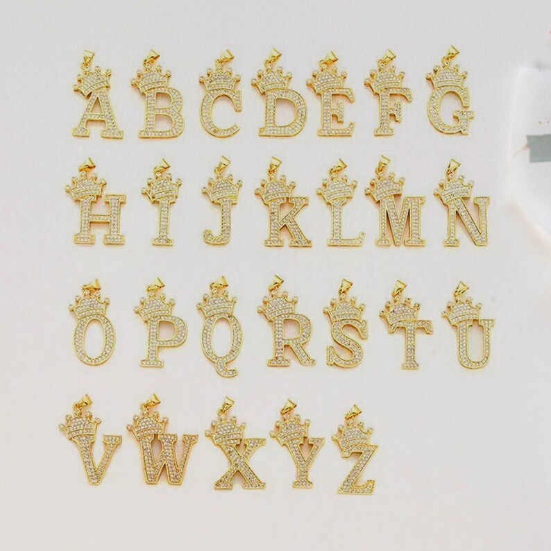 18k Initial Crown Pendant Alphabet Letter Charm, Custom Alphabet Charm ...