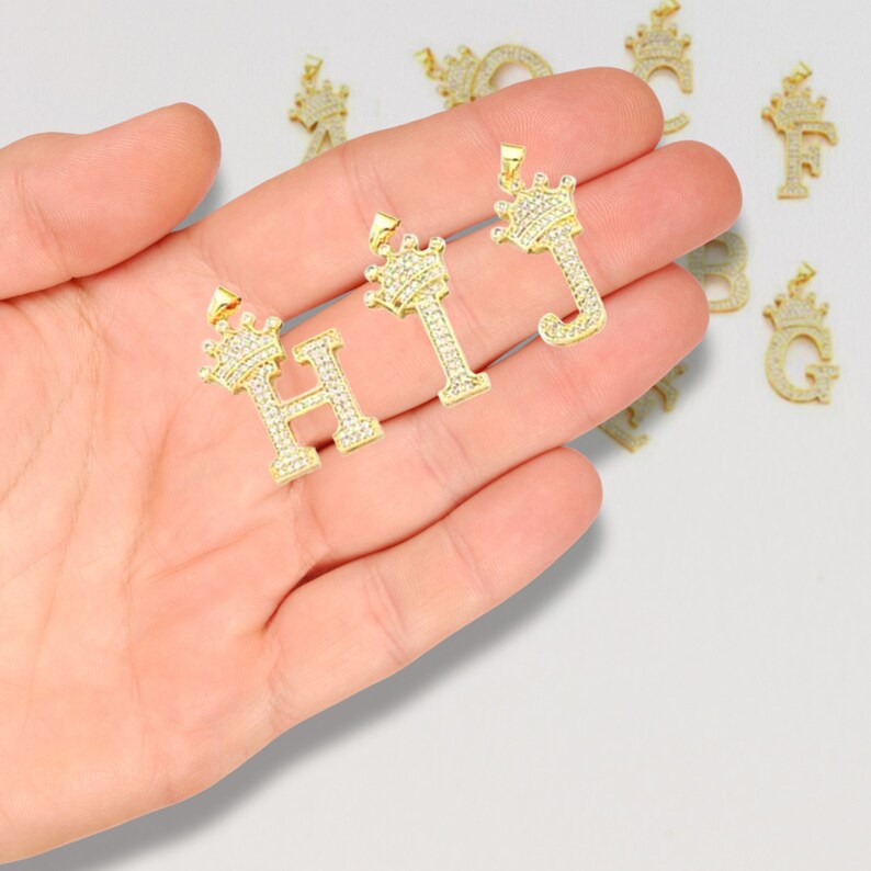 18k Initial Crown Pendant Alphabet Letter Charm, Custom Alphabet Charm ...