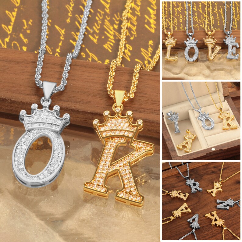 18k Initial Crown Pendant Alphabet Letter Charm, Custom Alphabet Charm ...