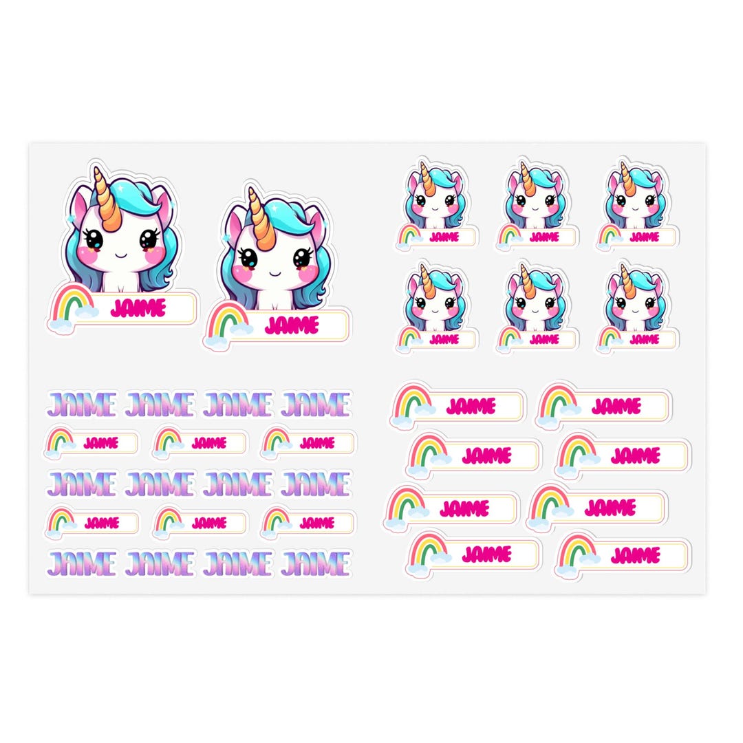 Personalised Unicorn Sticker Sheets, Personalised Unicorn Name Labels ...