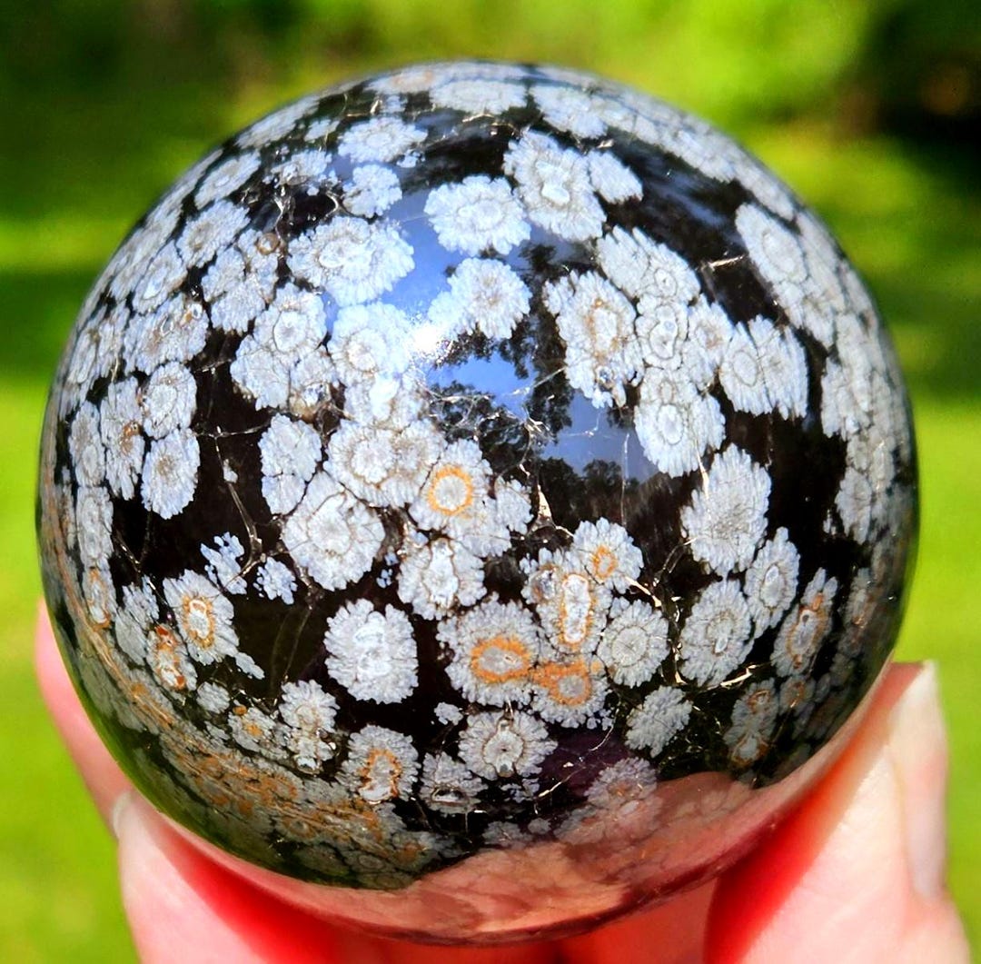 Red Flower Snowflake Obsidian Sphere - Etsy