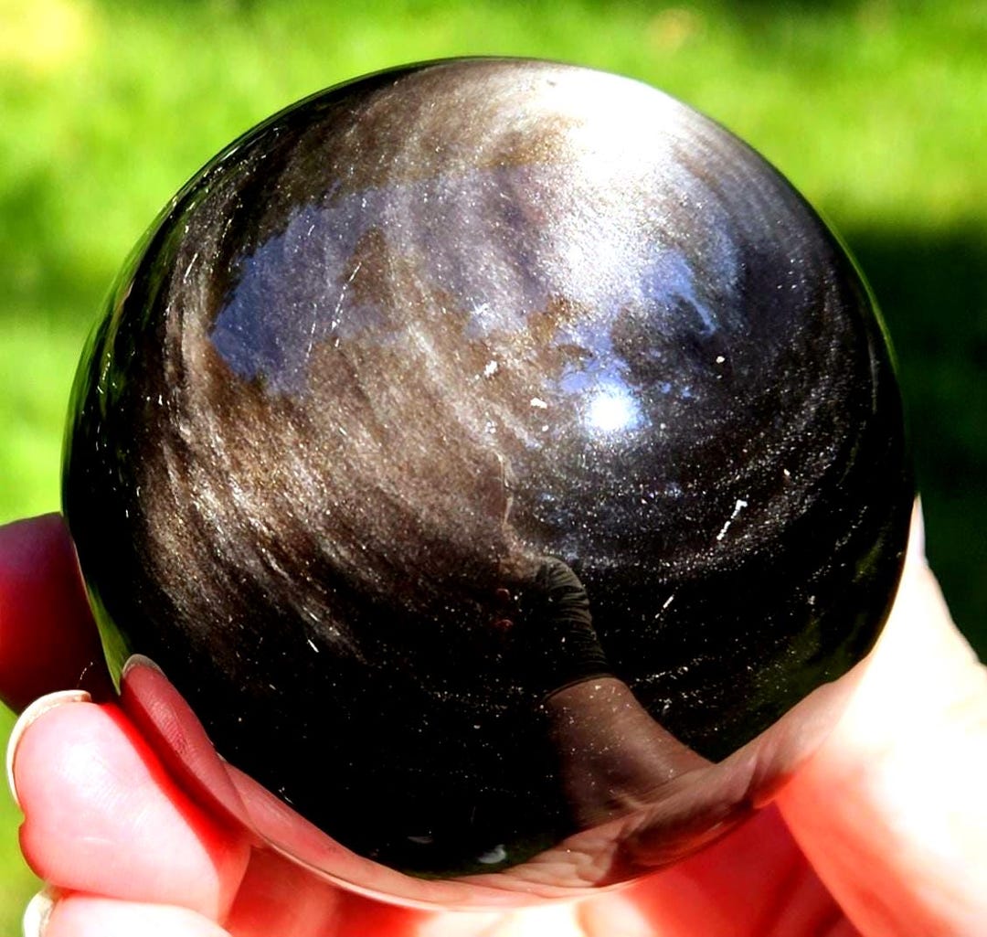 Silver Sheen Obsidian Sphere - Etsy