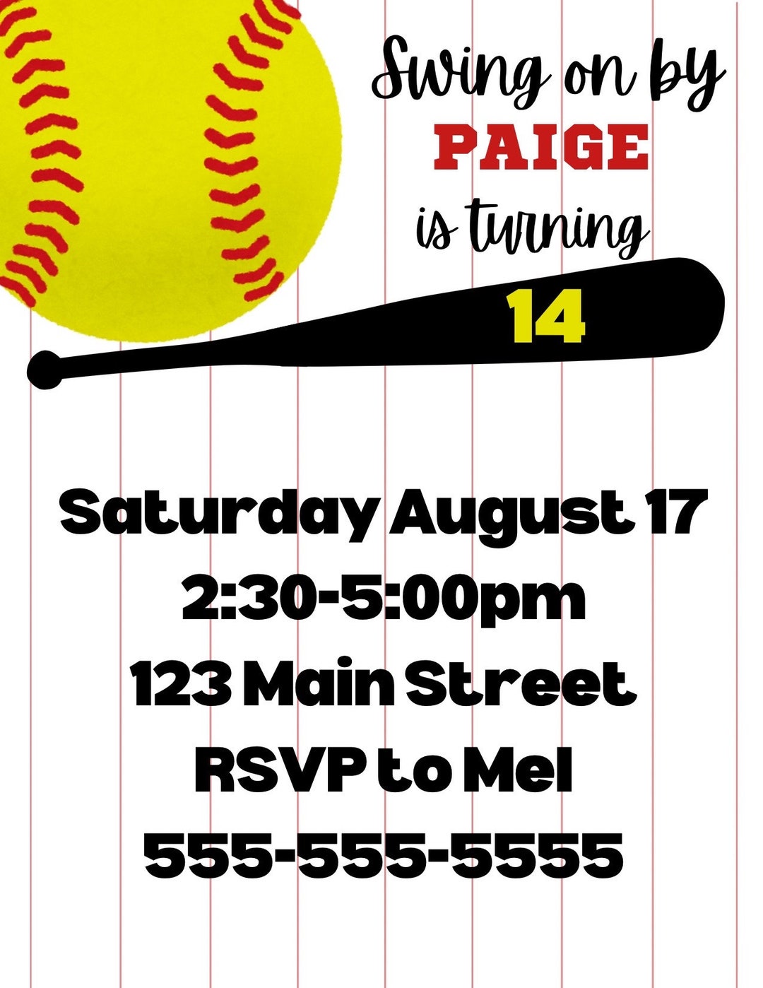 Softball Birthday Invite Customizable Digital Download - Etsy