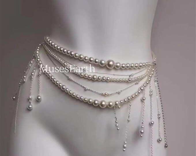 Natural Shells, Glass Pearls, Gold Tone Chains, Shoulder Necklace ...