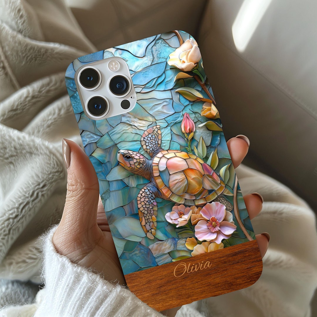 Custom Stained Glass Sea Turtle Phone Case, Cute Faux Glass Mosaic ...