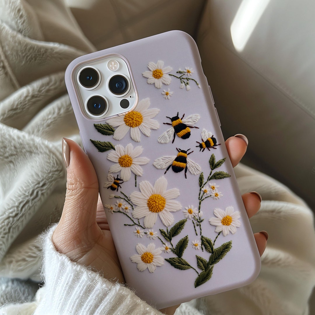 Embroidery Afternoon Bee-light Spring Bumblebee Phone Case, Print ...