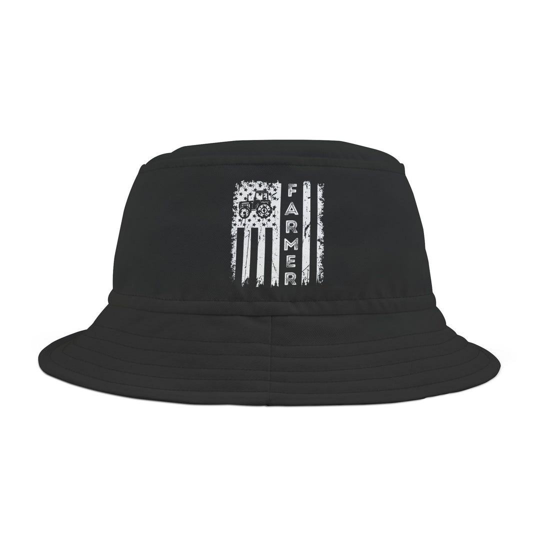 Farmer Tractor American Flag Bucket Hat, Moisture Wicking Hat, Bucket ...