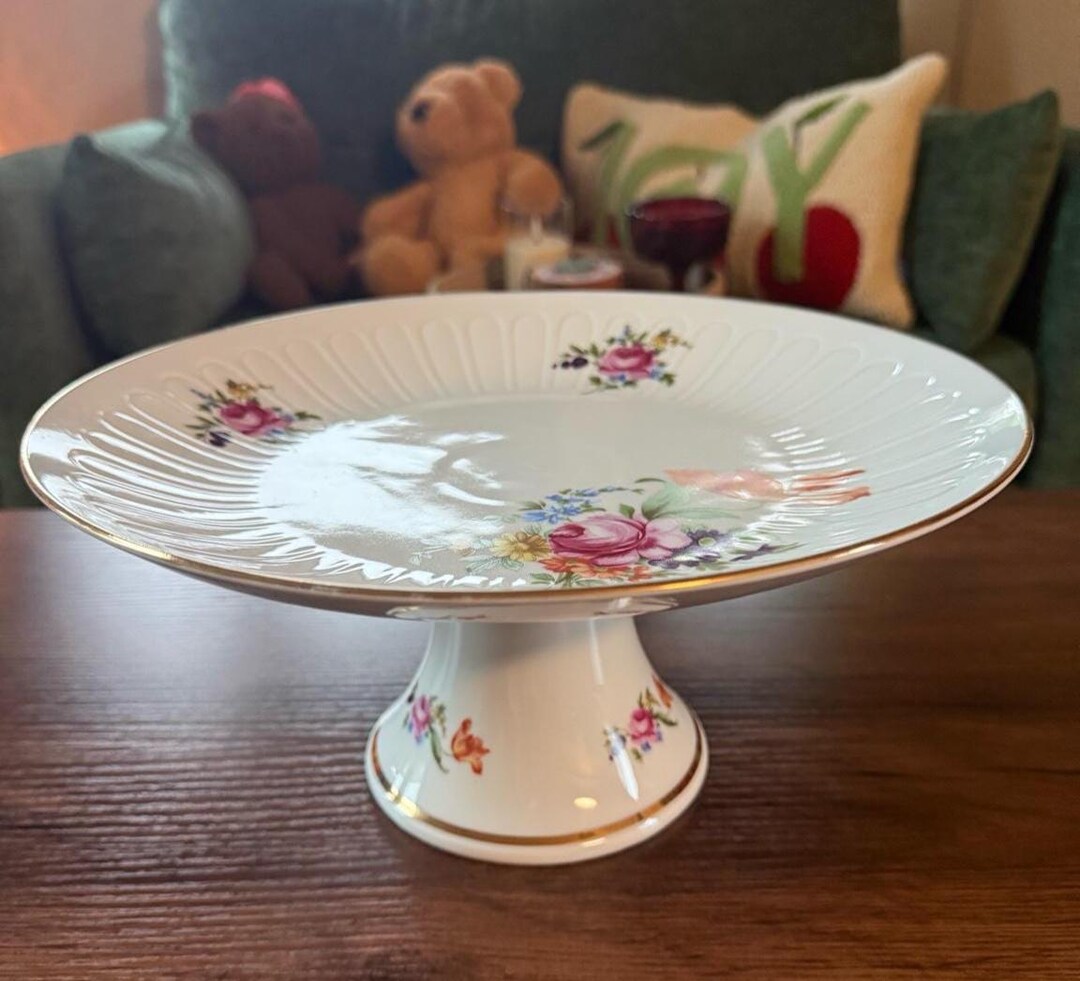 Vintage Henneberg Porzellan Cake Stand • German Porcelain Floral ...