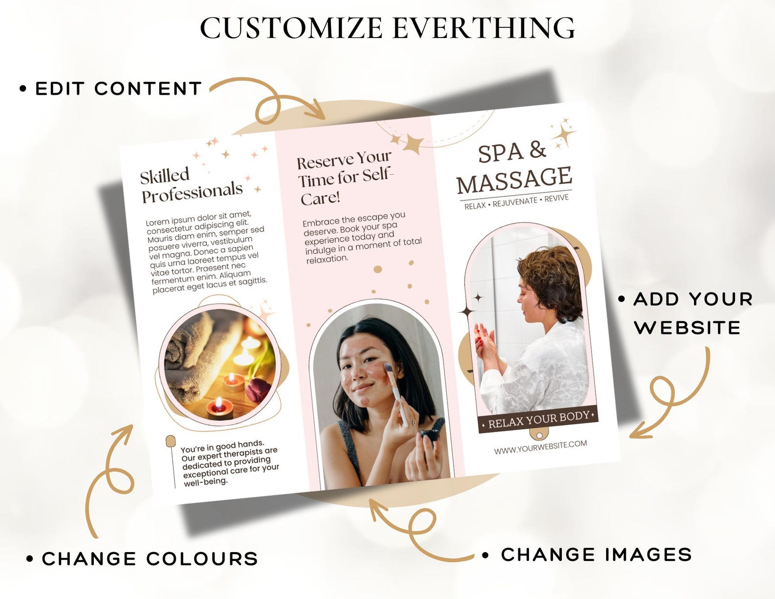 Editable Trifold Brochure Template | Minimalist Spa Modern Trifold Brochure | Two Sided Trifold ...